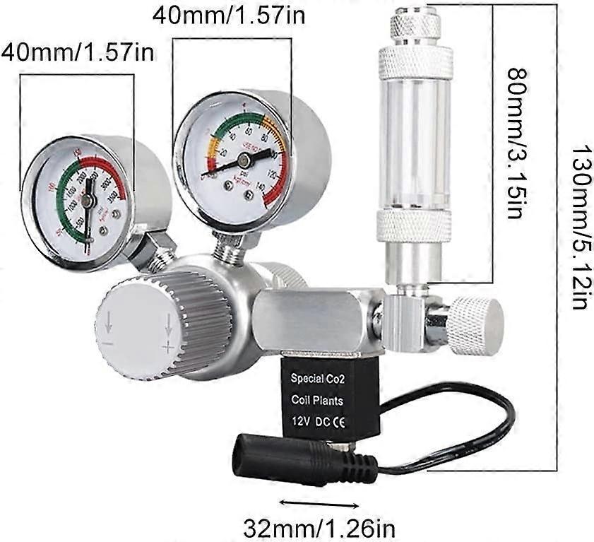 Aquarium CO2 Regulator Big Dual Gauge Display,with Solenoid Valve Bubble Counter Check Valve ...