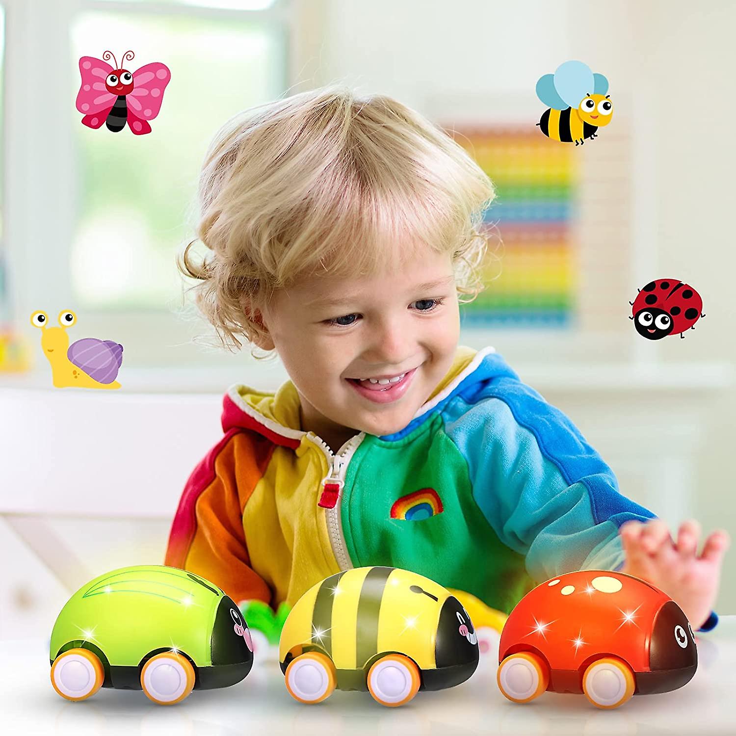 4 Pieces Light up Animals Pull Back Cars Led Friction Powered Push and ...