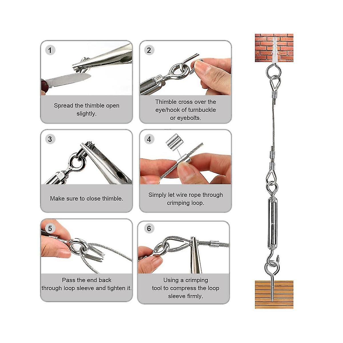 20m Stainless Steel Kit, 3mm Sorting Helps Tighten Rope Wear With M5 ...