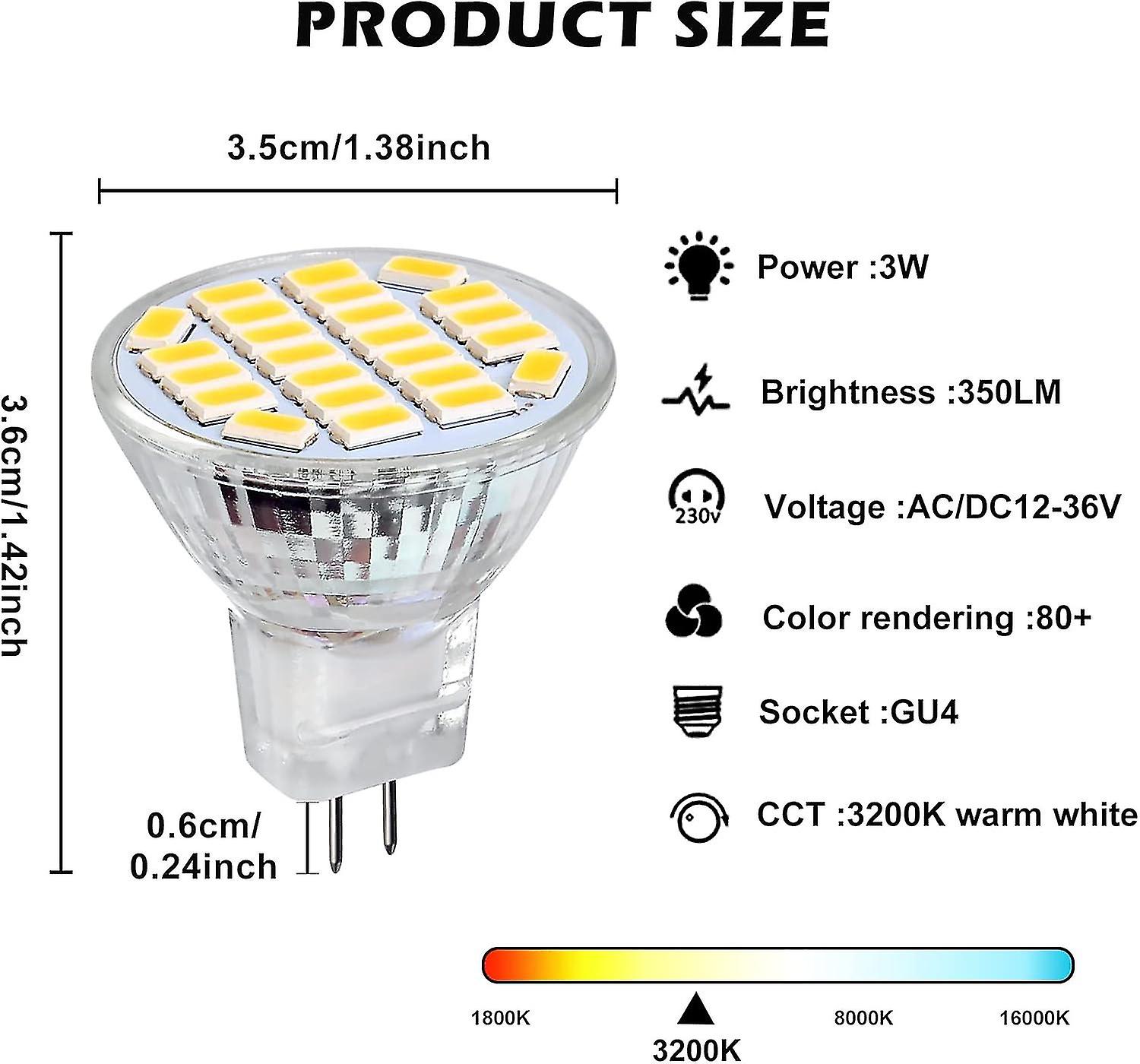 MR11 GU4 LED 3W Positive White 6500K, Non-Dimmable, GU4 LED Spotlight Bulb, 350LM, AC/DC 12V ...