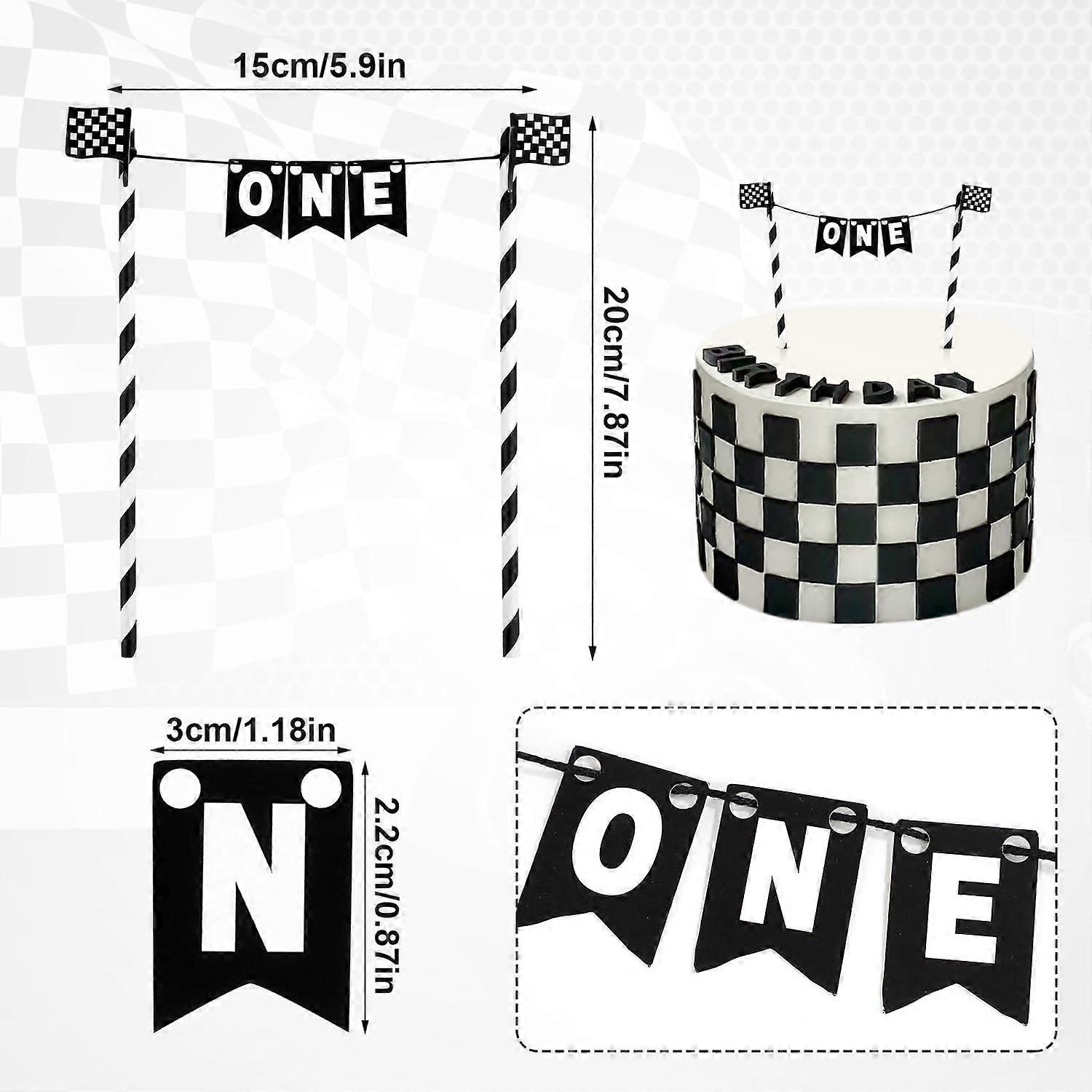 Race Car Cake Topper, Black and White Checkered Race Flag Cake Topper ...