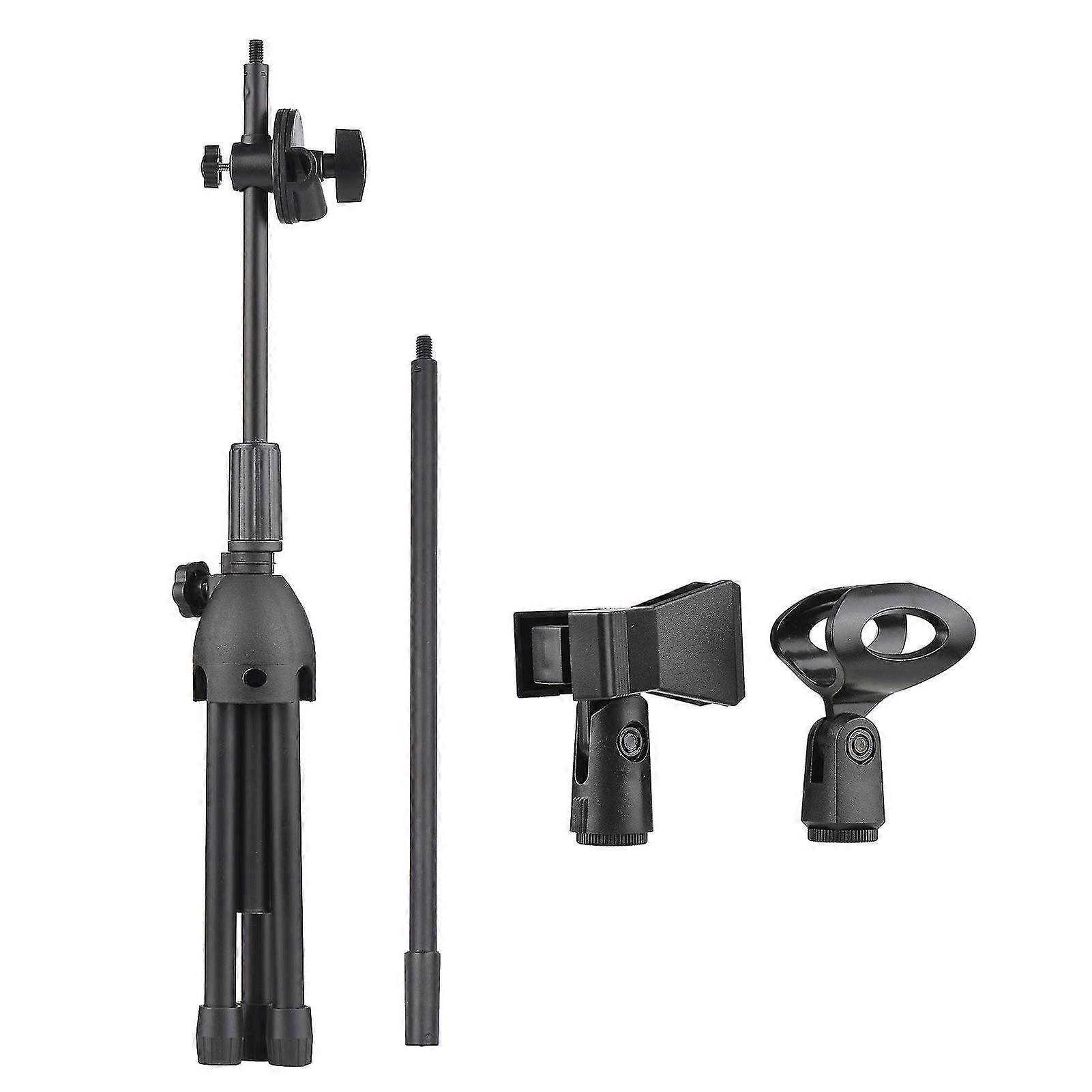 Dual Purpose Microphone Tripod Stand with 2 Mic Clips Adjustable Mic ...