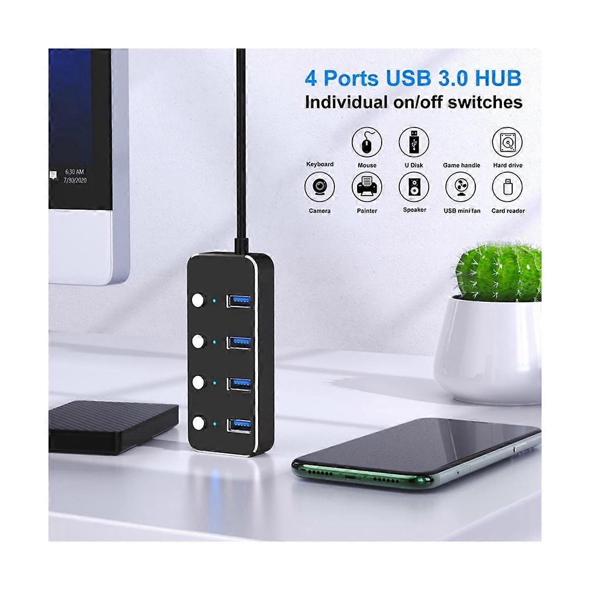 USB 3.0 Power Adapter 4 Ports Aluminum Alloy Splitter Hub USB Hub 3.0 ...