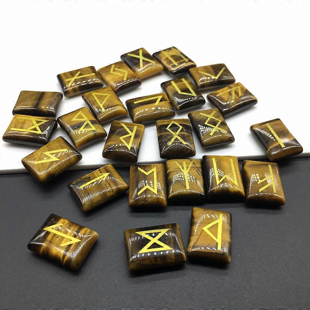 25Pcs Tigereye Healing Gemstone Rune Stones Engraved Elder Futhark Rune ...