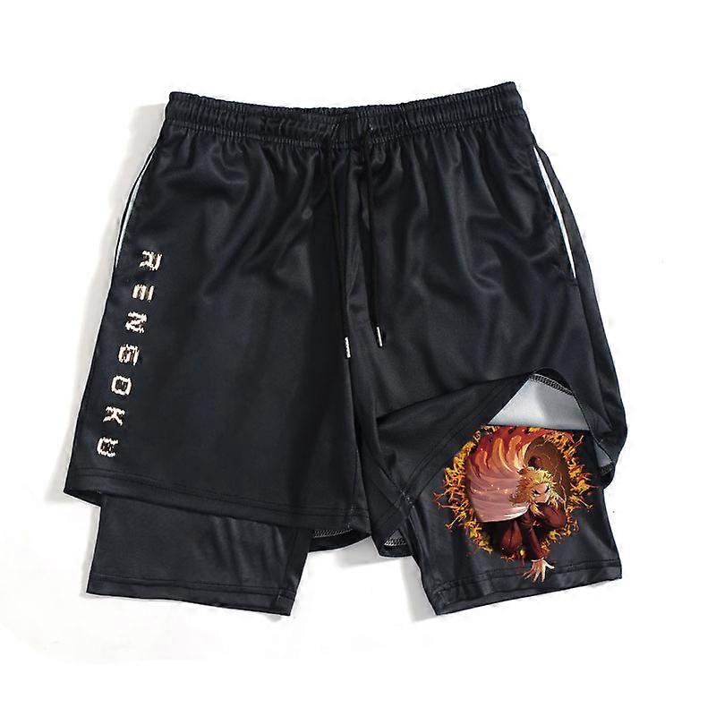 Anime Demon Slayer GYM Şort Erkekler 2'si 1 Arada Mesh Nefes Alabilir ...