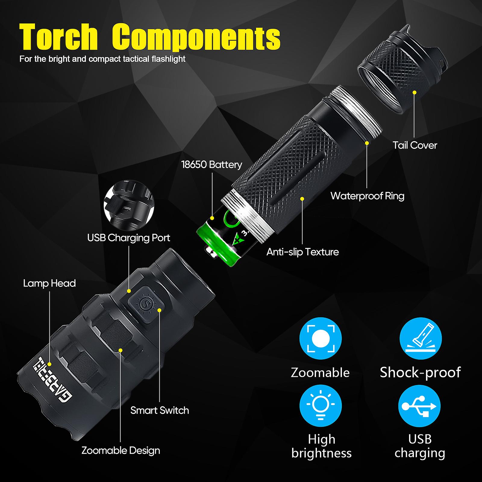 Tactical P50 Led Super Bright Zoom Flashlight Torch | Fruugo US