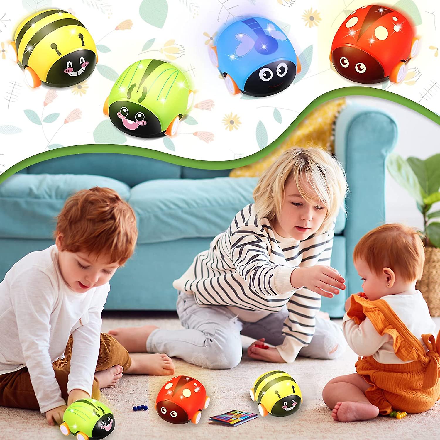4 Pieces Light up Animals Pull Back Cars Led Friction Powered Push and ...