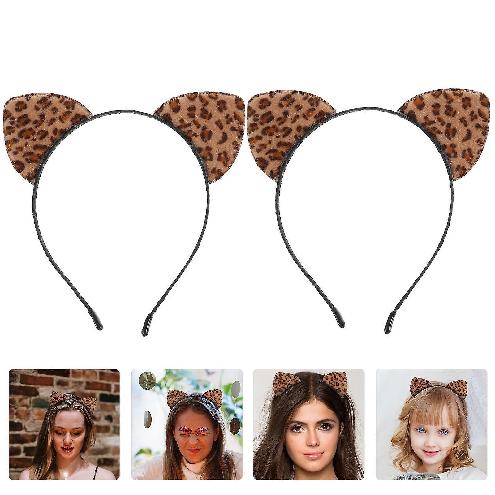 2Pcs Leopard Cat Ear Headbands Cosplay Party Hairbands Leopard Ear ...