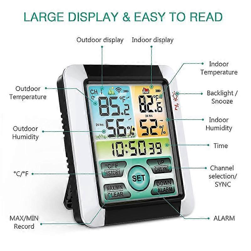 Indoor Outdoor Thermometer Wireless Digital Hygrometer Temperature ...