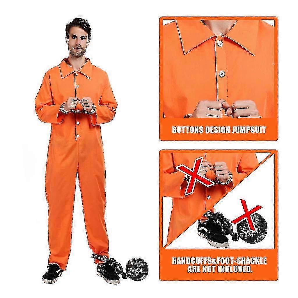 Men's Prisoner Jumpsuit Cosplay Halloween Costume For Adult Orange ...