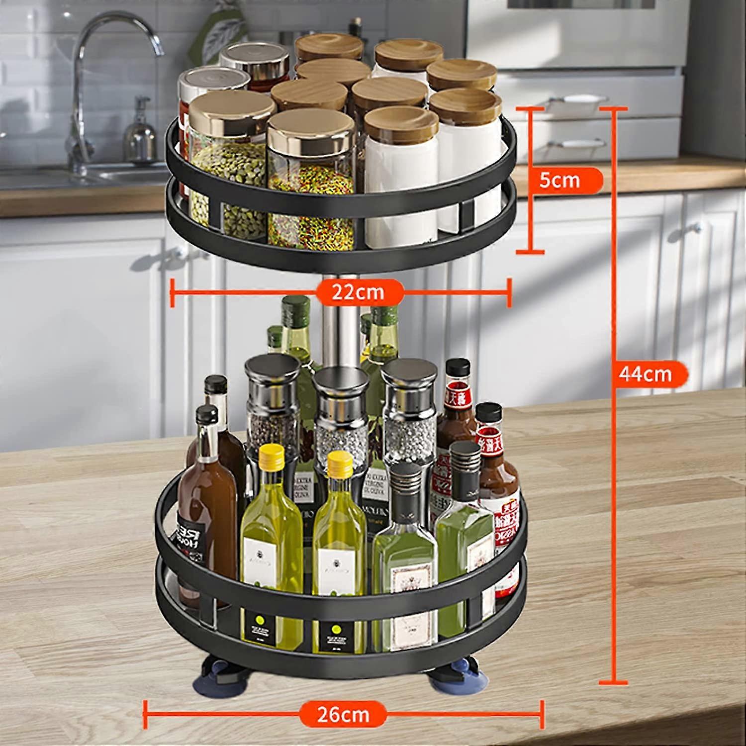 Spices Rack,2 Layer Turntable 360 Rotating Steel Condiment Holder ...