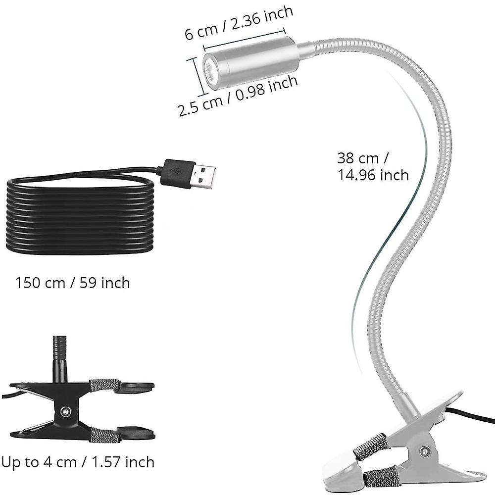 Clip On Lamp Reading Light Led Desk Clamp Lamp 3 Brightness Book Night ...