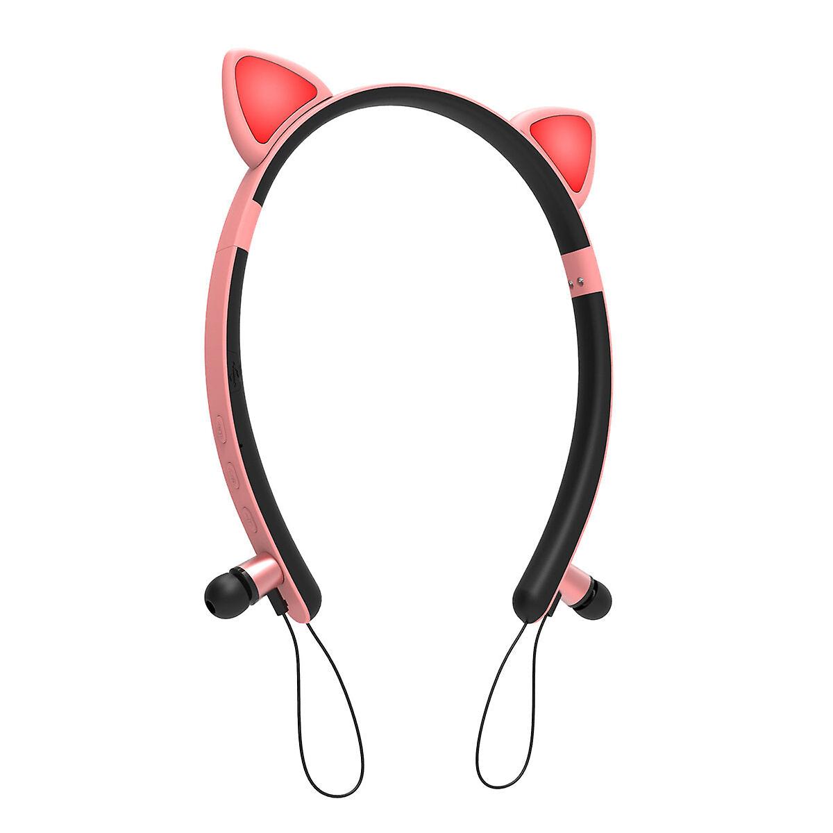 Colorful wireless bluetooth 5.0 earphone cat ears shape cute neckband ...