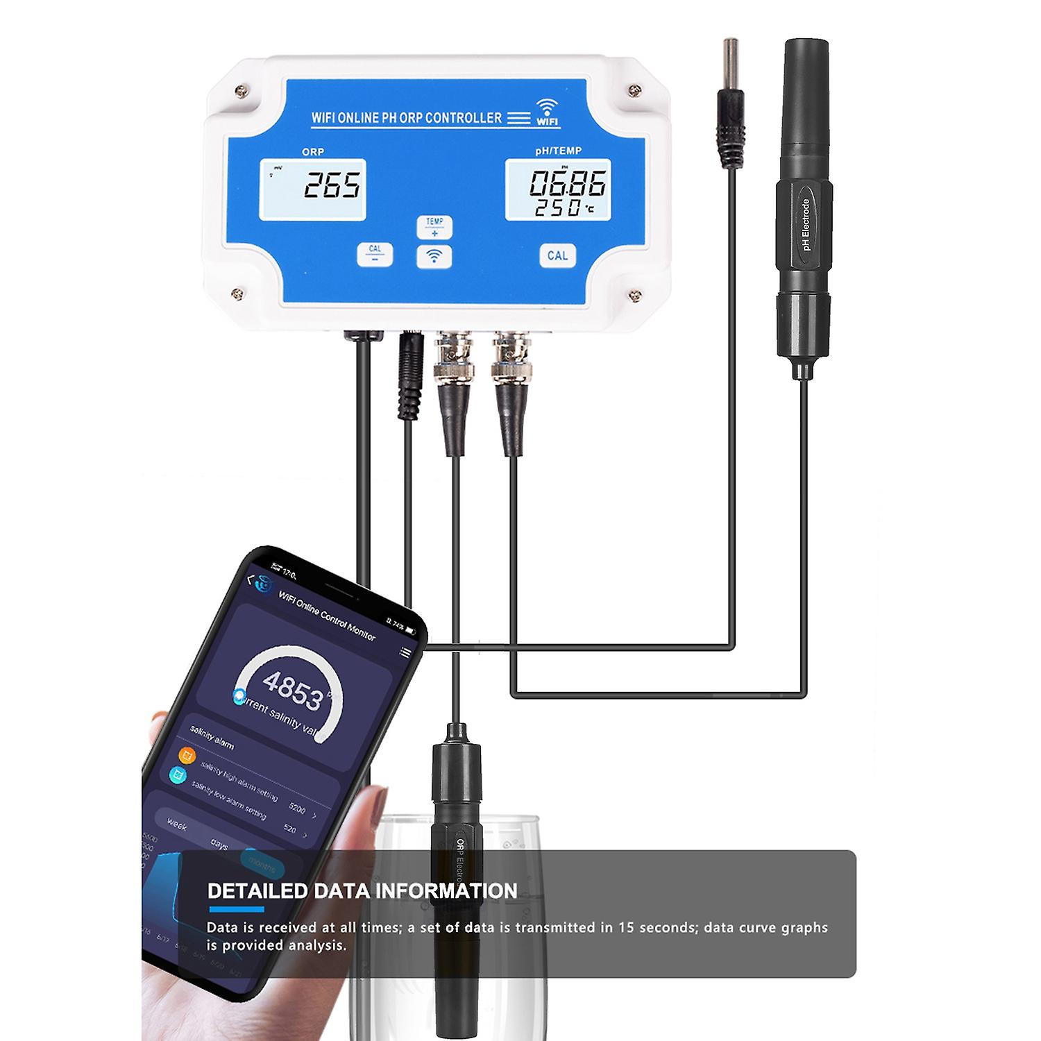 Wireless WiFi Online Control Detector Water Quality Detector Professional 3-in-1 pH/ORP/TEMP ...