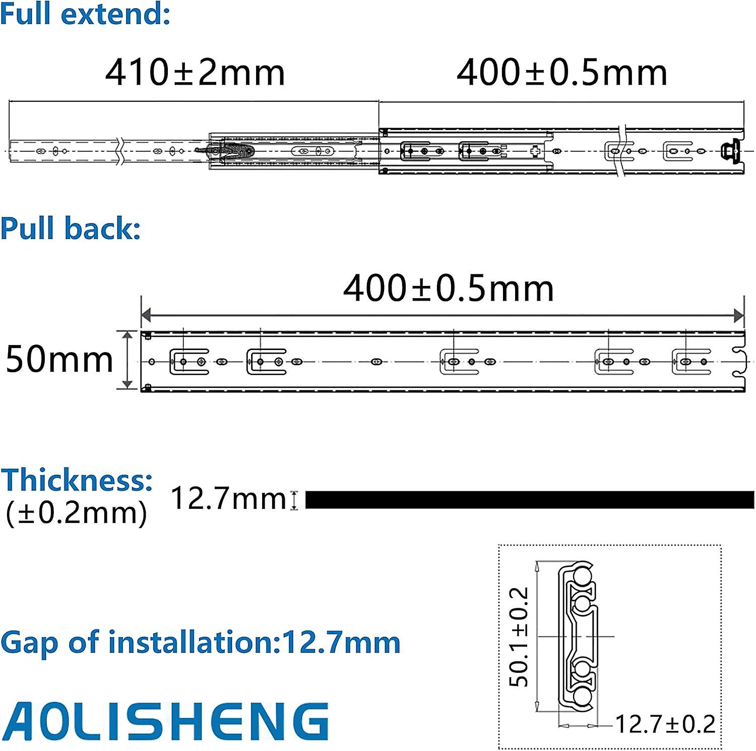 Heavy Duty Drawer Slides 400mm, Full Extension Ball Bearing Drawer ...