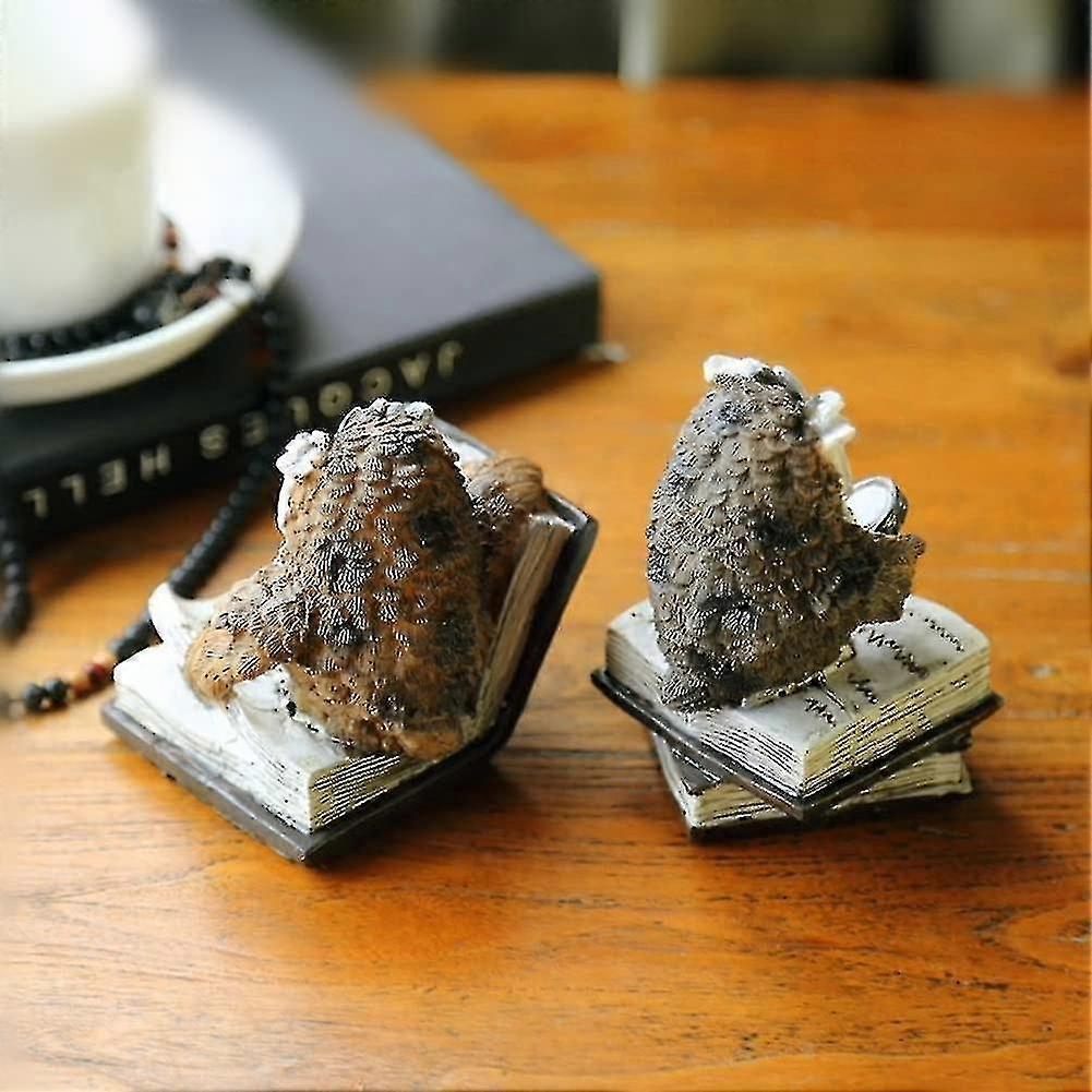 2 Pieces Owl Statues Decor,owl Reading Book Figurine Cute Crafted ...