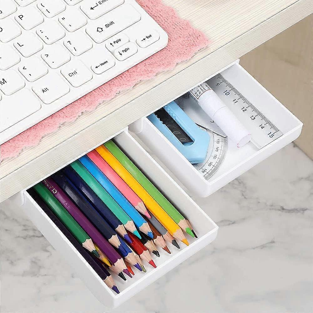 3 Pieces Under Desk Drawer Organizer, Self Adhesive Drawer Pencil Case ...