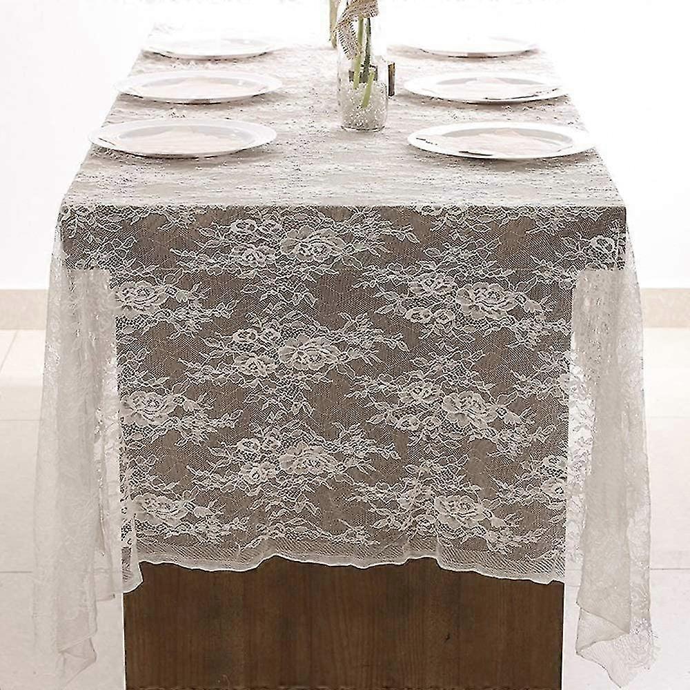 White Lace Tablecloth 150*300cm Embroidered Lace Overlay For Rustic ...