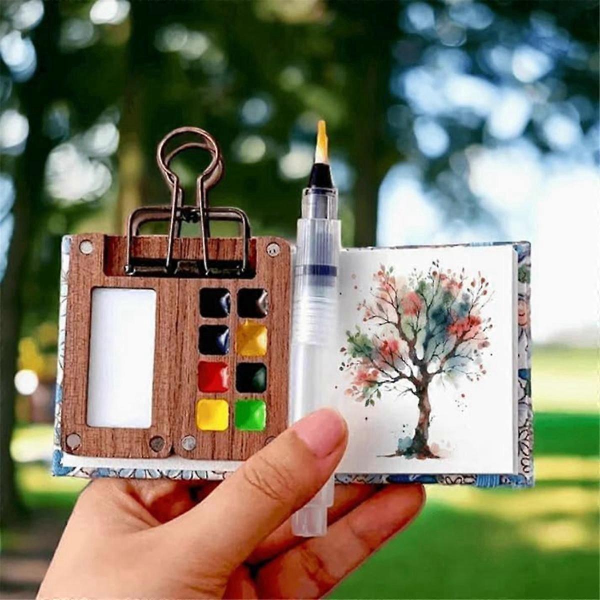 Travel Paint Palette, Mini Portable Watercolor Palette Set Wooden Grid ...