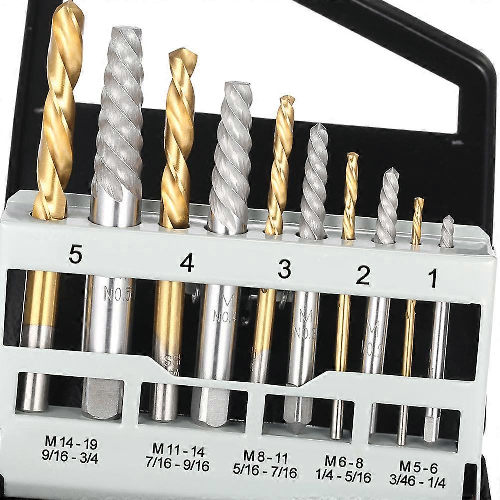 10pcs Left Hand Drill Bit Broken Bolt Damaged Screw Extractor Set with ...