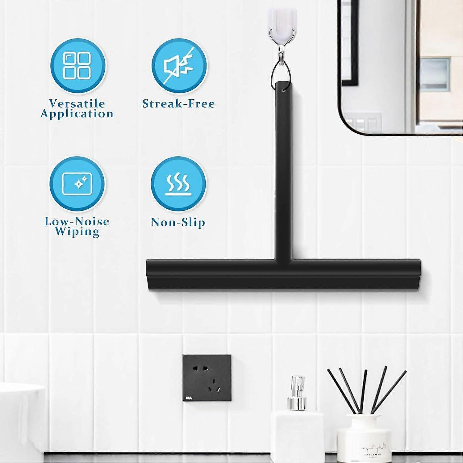 Water squeegee with holder, shower wiper without drilling 24CM, easy ...