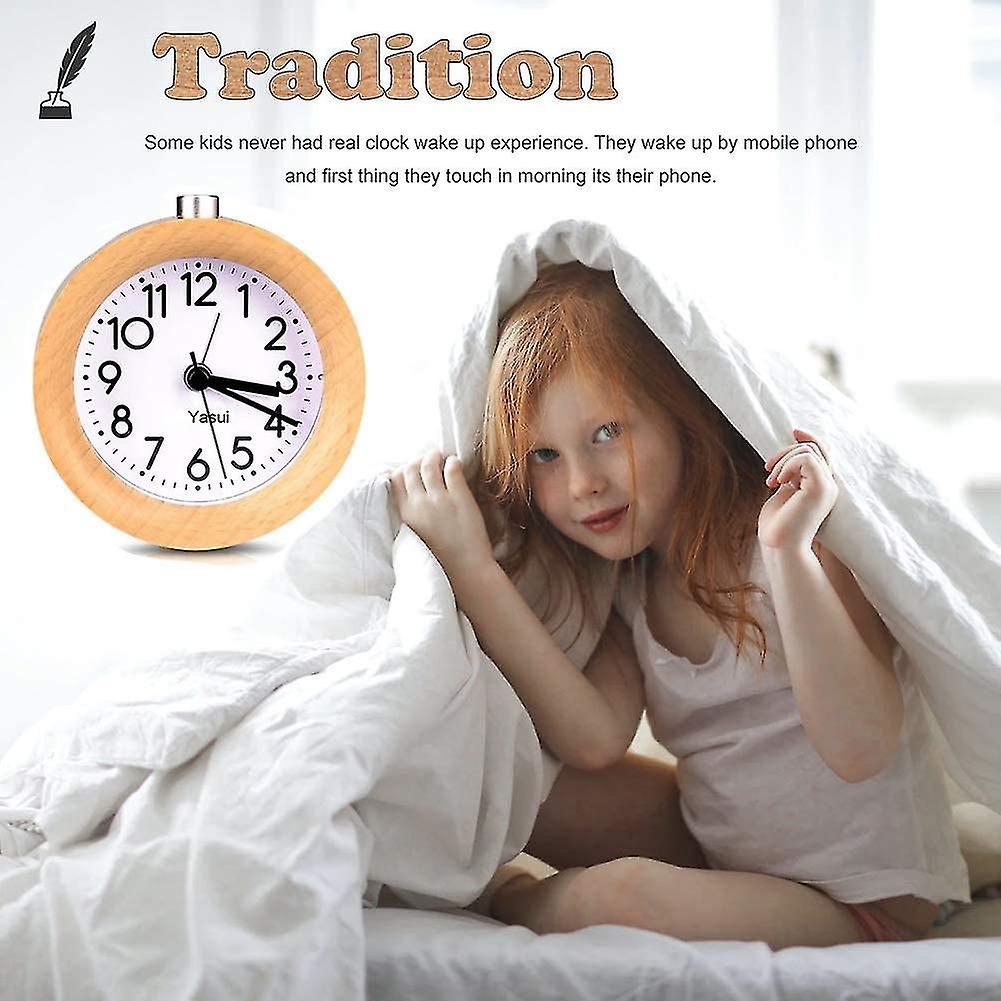 Handmade Round Wooden Alarm Clock Digital Silent Bedside Table Beech ...