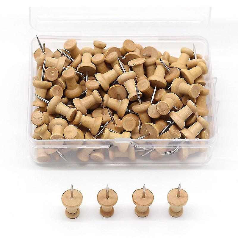 Wood Push Pins,50pcs Drawing Pins With Storage Box Thumb Tacks Wooden ...