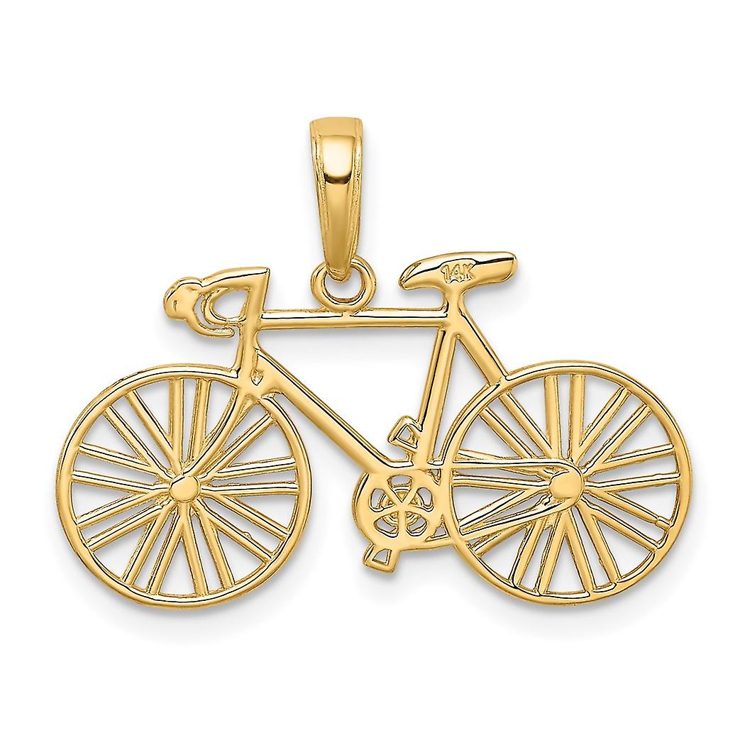 14k Yellow Gold Solid Satin Bicycle Charm 18.3x26.1mm Pendant Necklace ...