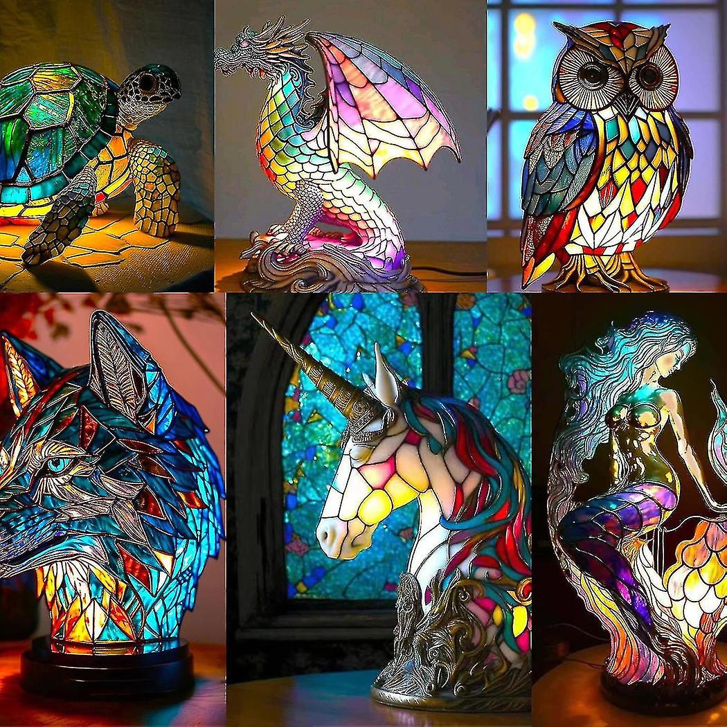 Animal Table Lamp Series, Stained Glass Animals Shape Table Lamp ...