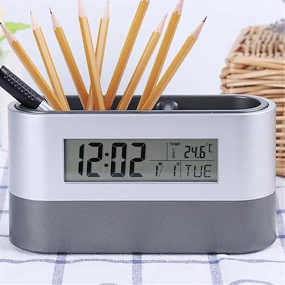 Silent Alarm Clock,table Clock,electronic Digital Pen Holder,tools Name ...