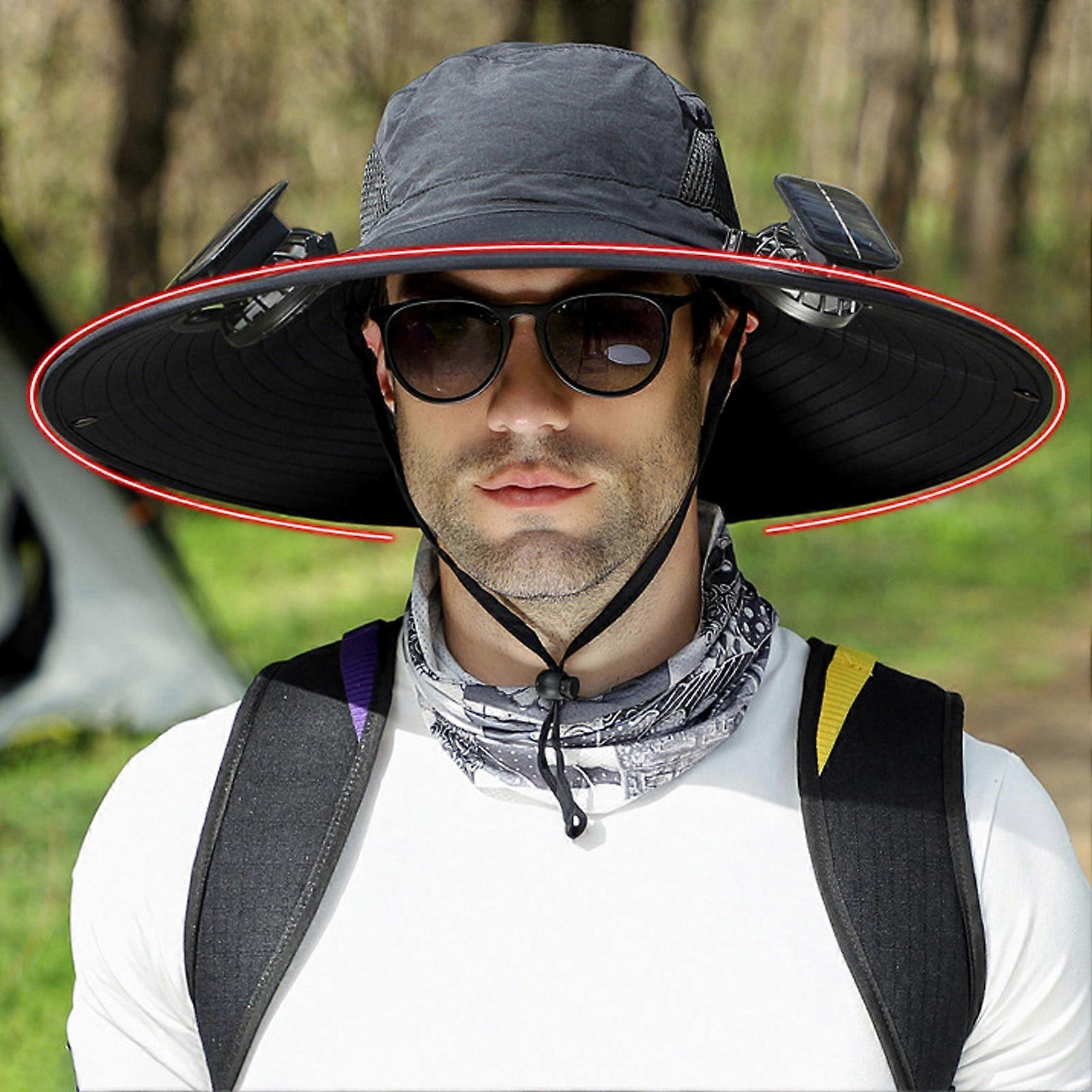 Solar Fan Hat Wide Brim UV Protection Detachable Cooling Fan Fishing ...