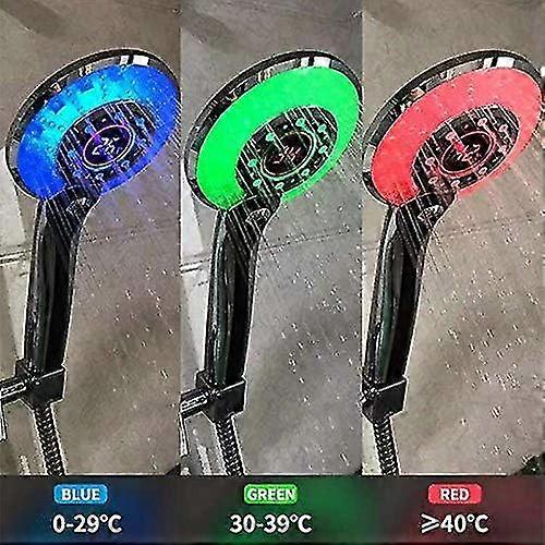 LED Shower Head, 3 Colors LED Shower Head Temperature Control Hand ...