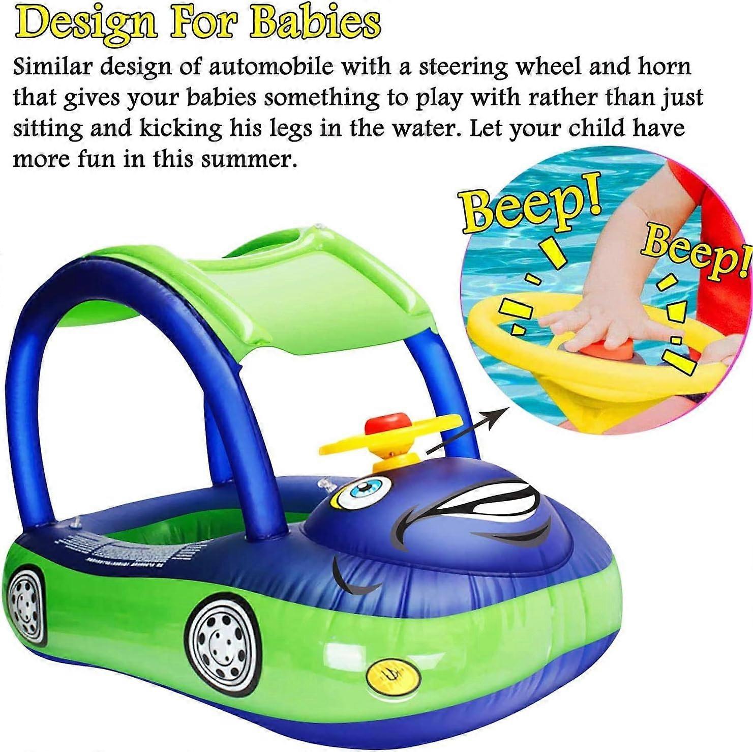 2024,Baby Inflatable Pool Float with Canopy, Car Shaped Babies Swim ...
