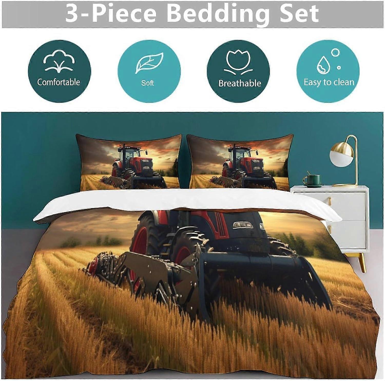 Tractor Duvet Cover Set Kids Bed Cover Adults Bedroom Quilt Cover 3 Pcs ...