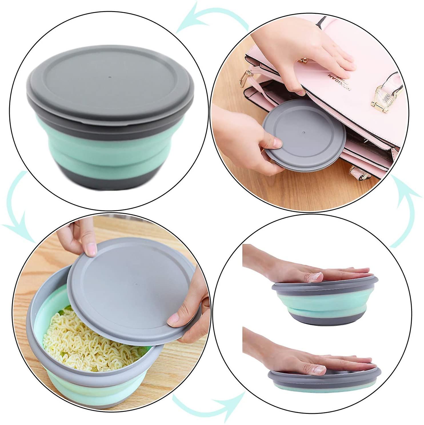 Folding Bowl With Lid, Silicone Portable Foldable Bowl Camping 3 Pcs ...