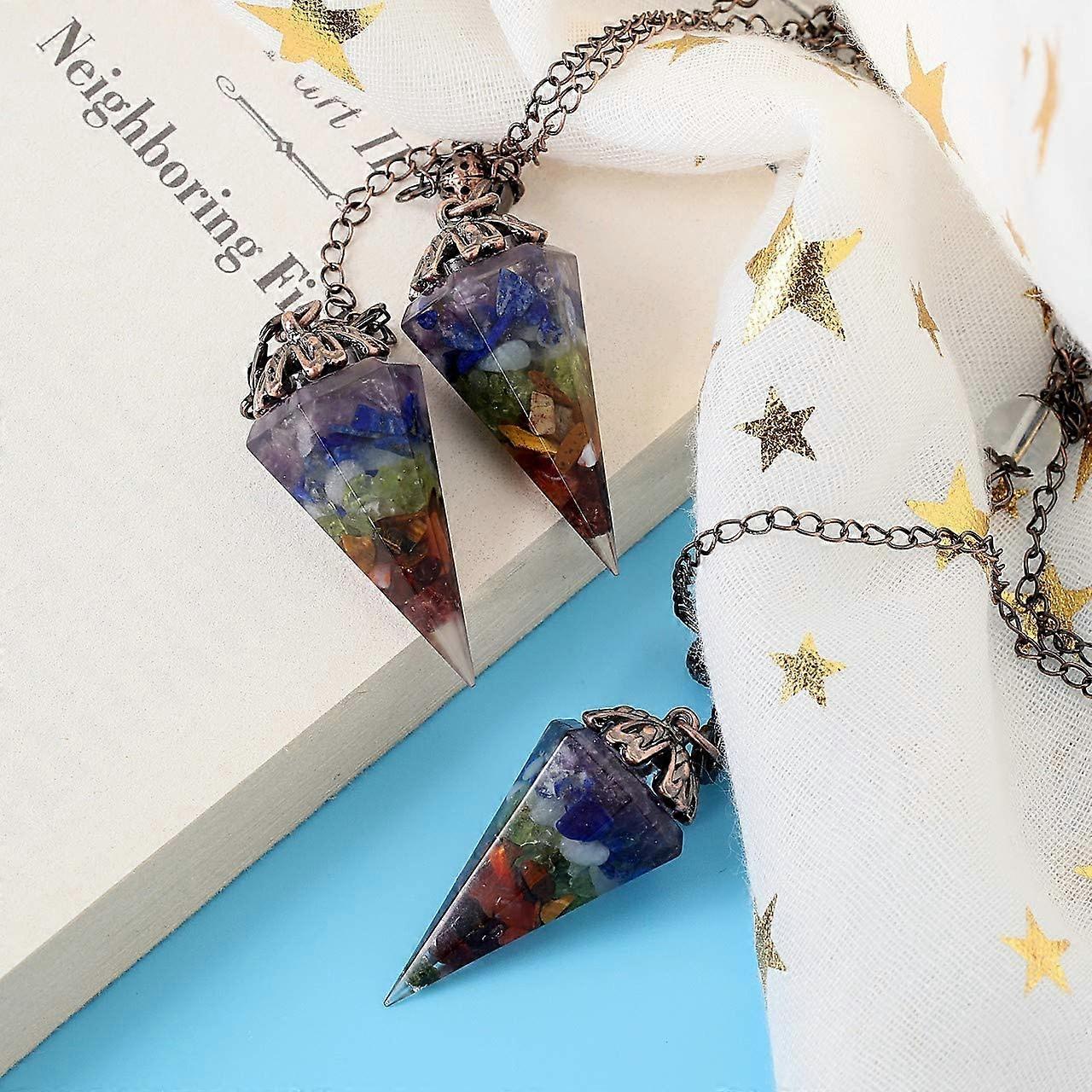 7 Chakra Crystal Dowsing Pendulum Faceted Cone Point Gemstone Pendulum for Dowsing Scrying ...