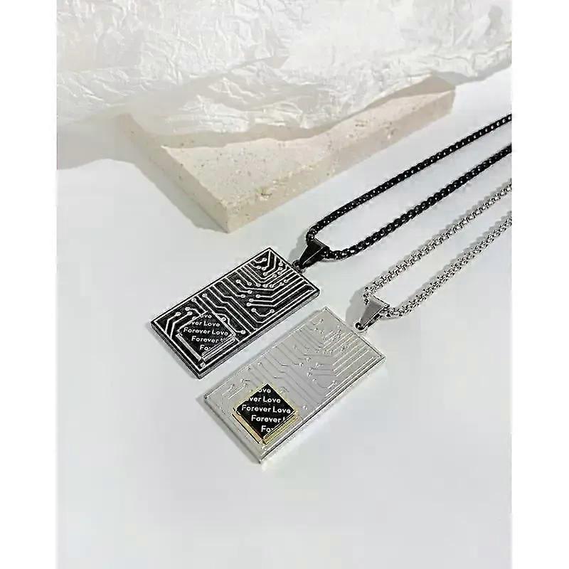 Stainless Steel Rectangle Cyberpunk Circuit Board Chip Pendant Necklace ...