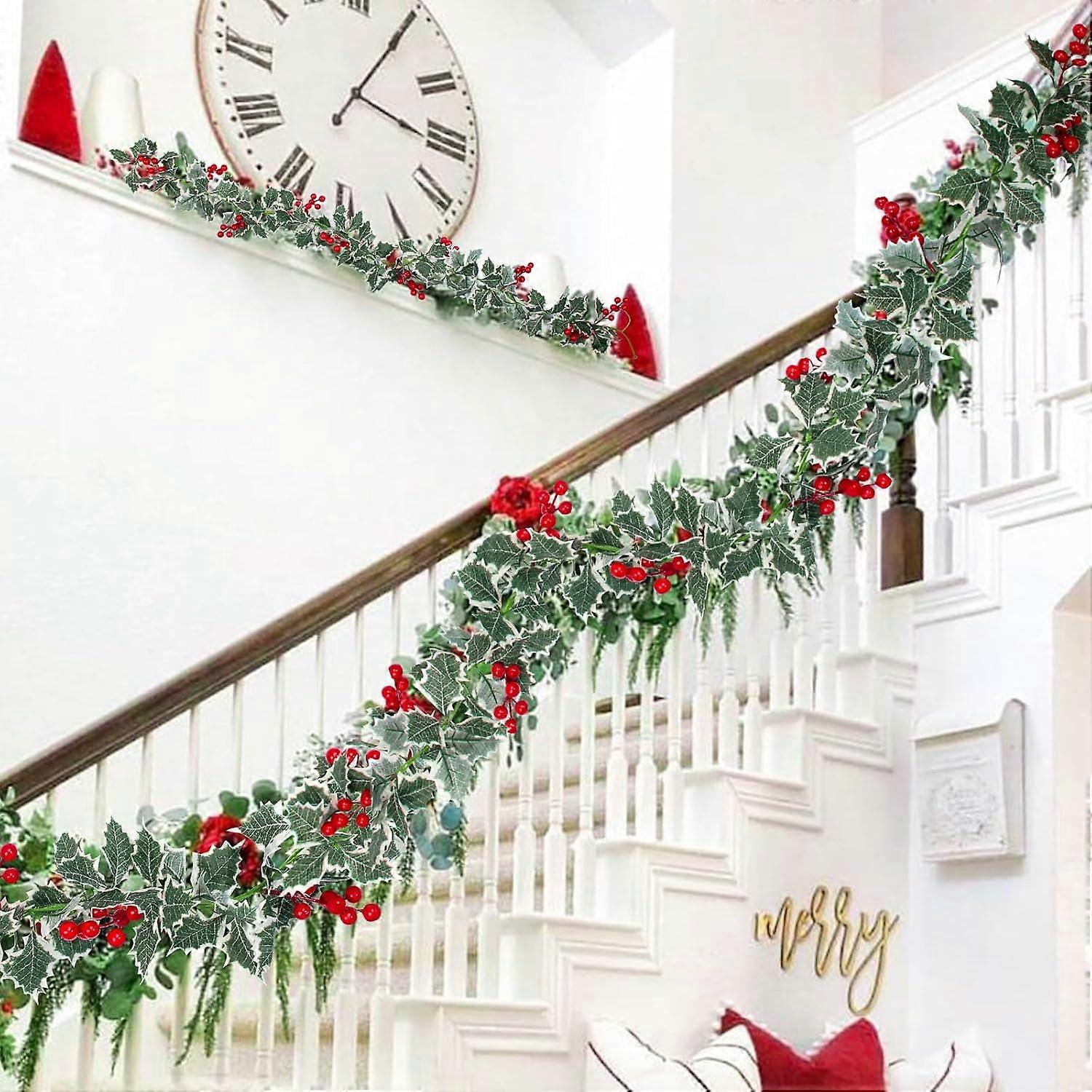 3 Pack Christmas Poinsettia Garland 25.5 Ft Artificial White Edge Green ...