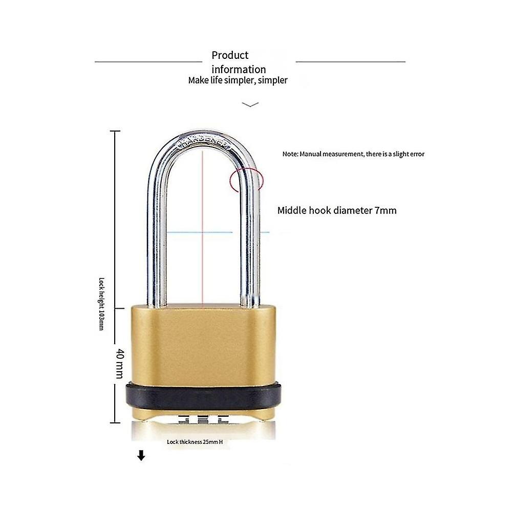 Long Beam Combination Lock, Padlock, Extended Lock Hook Bottom, Four ...