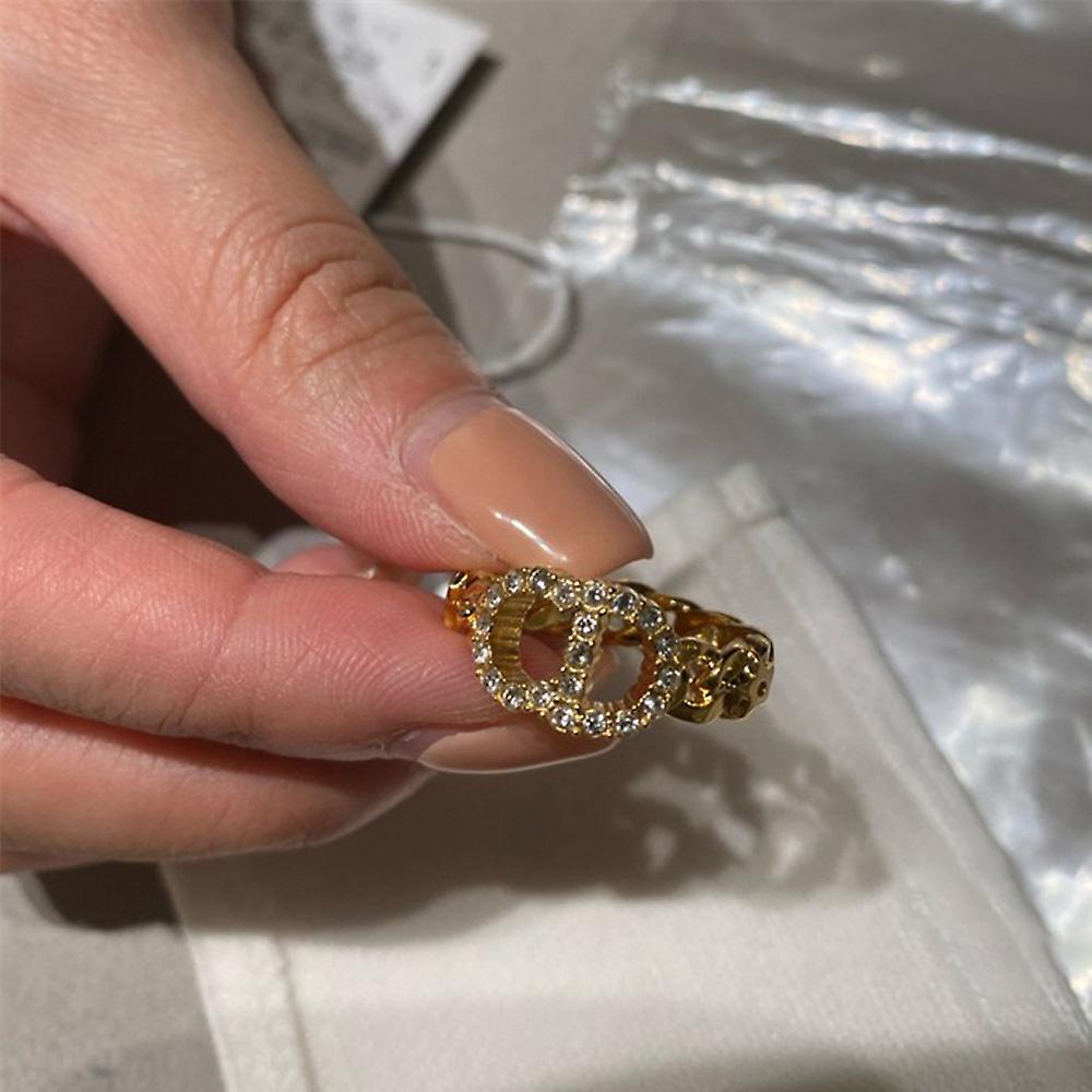 Open Adjustable CD Letter Logo Encrusted Diamond Cutout Ring Ladies ...