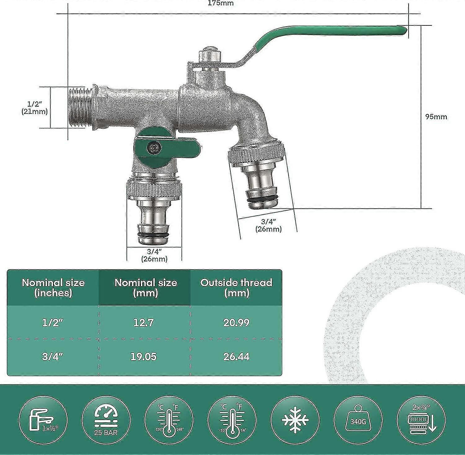 Garden Faucet With Double Outlet, Brass Outdoor Faucet, High-end Garden ...