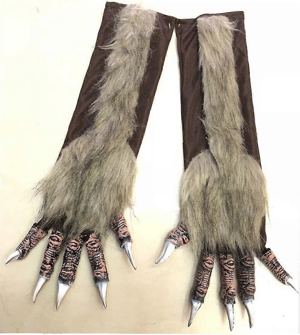 Werewolf Gloves 1 pair Furry Werewolf Hands Gloves Halloween Decoration ...
