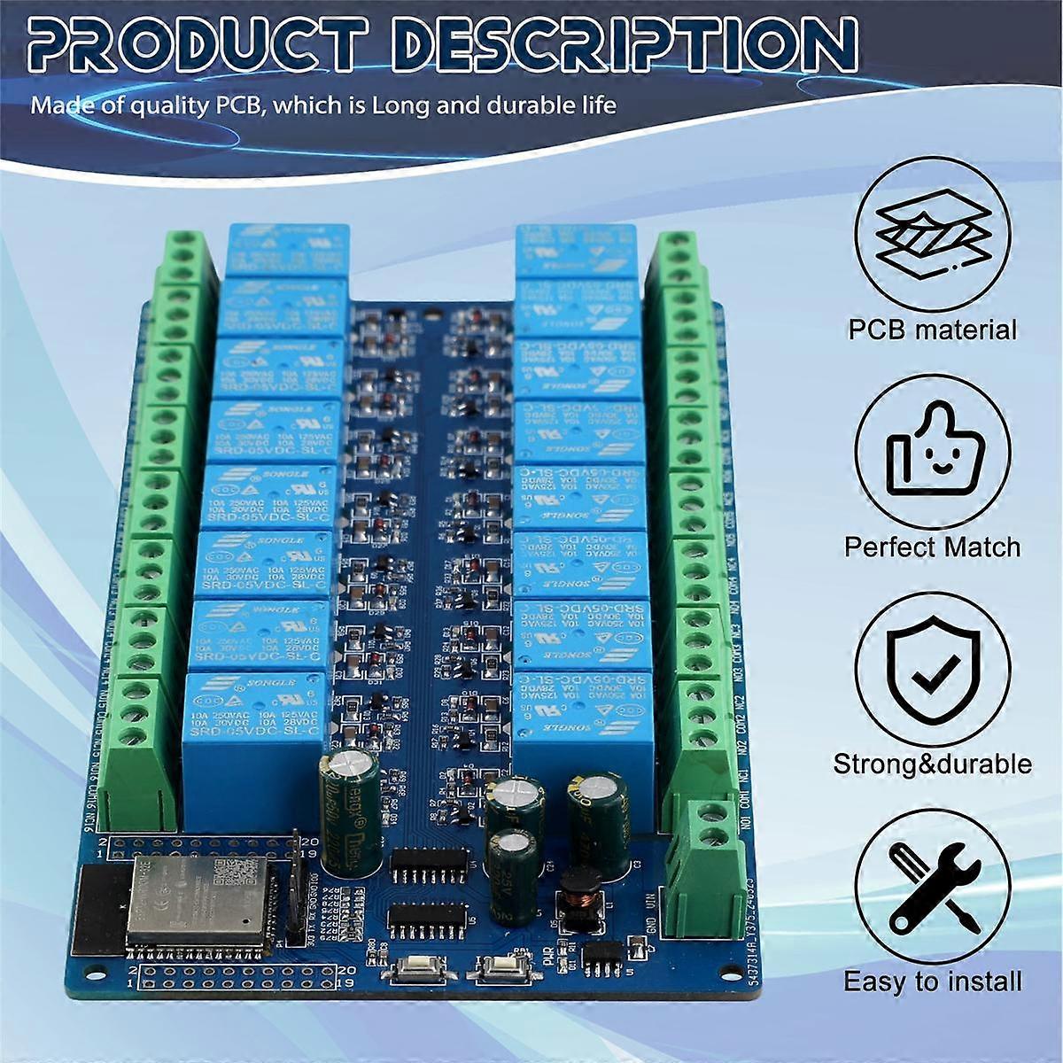 16 Channel Relay Module DC5-12V Power Supply ESP32 Development Board ...