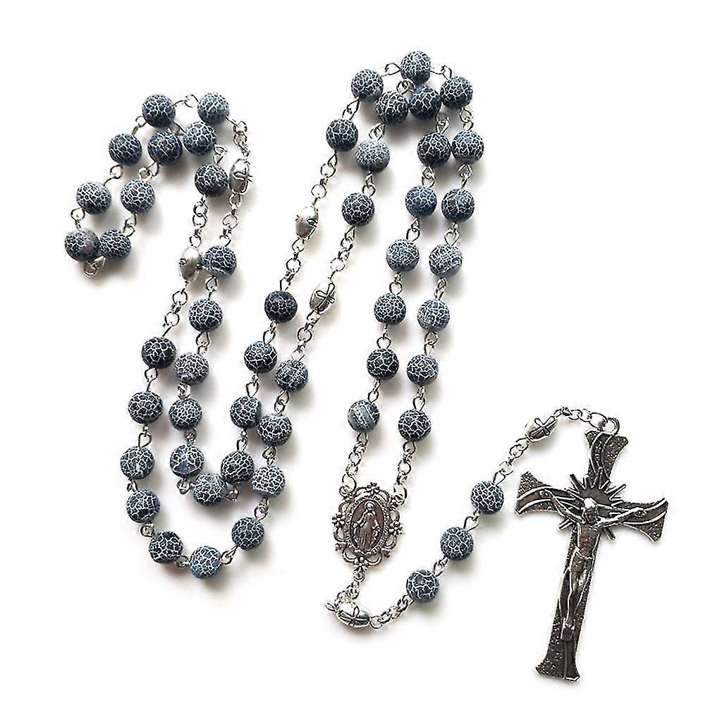 Vintage Rosary Catholic Prayer Weathered Agate Beads Christ Jesus Cross ...