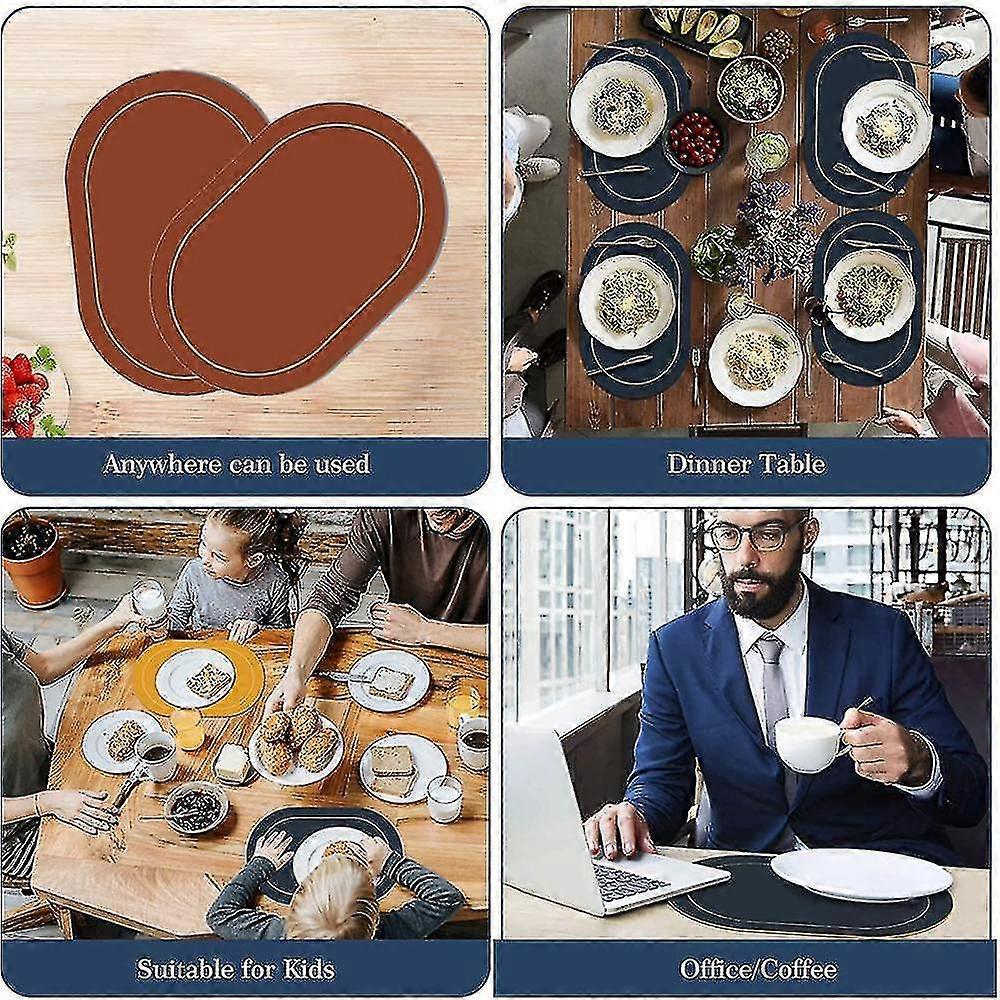 Faux Leather Plmats Set Of 4 - Double-sided Color Oval Design Dining ...