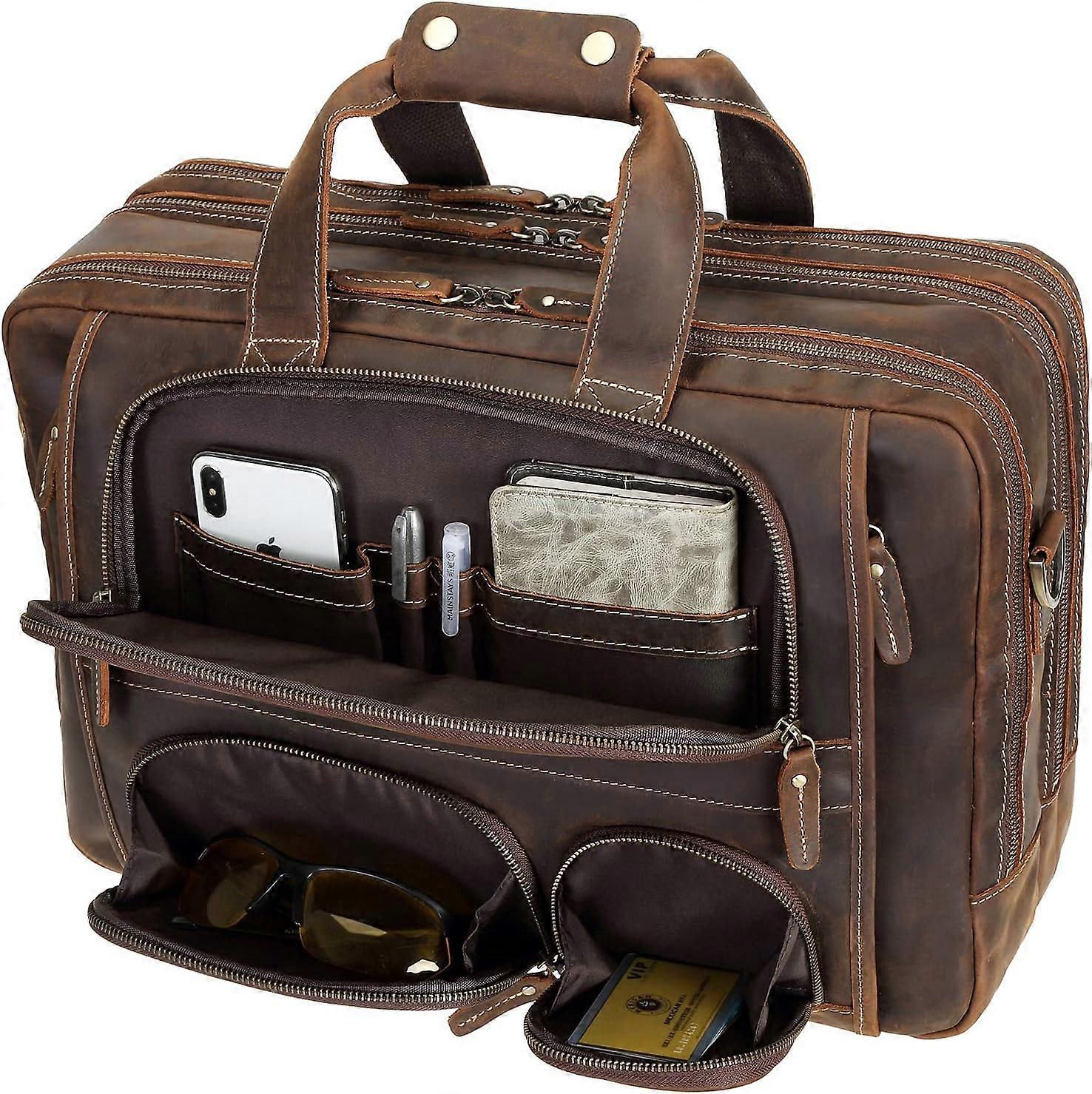 Polare Full Grain Cowhide Leather 17'' Laptop Large Briefcase for Men ...