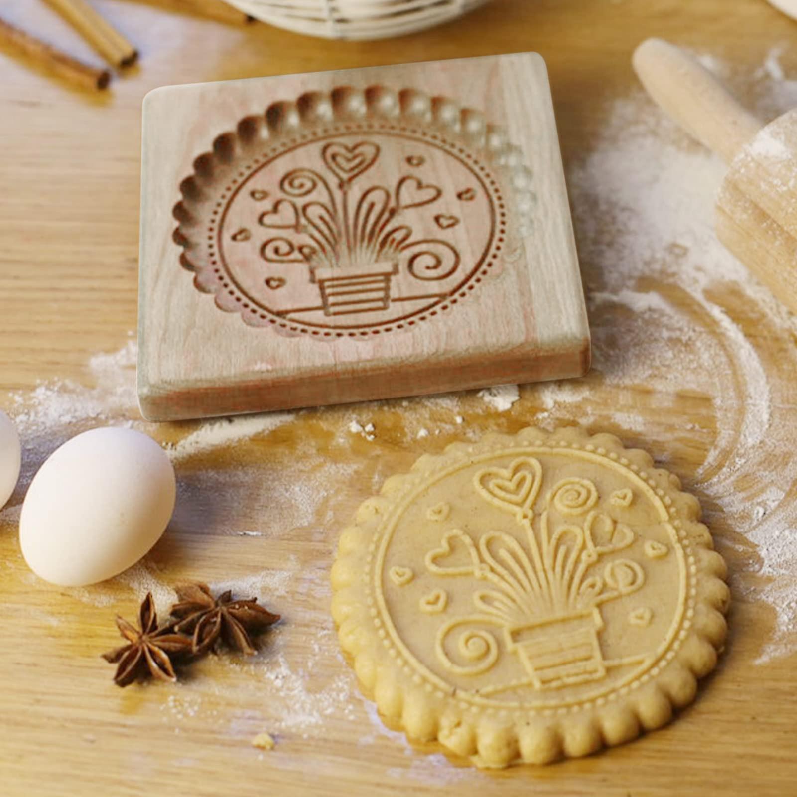 Christmas Wooden Gingerbread Carved Shortbread Mold Cookie Cutter Molds ...