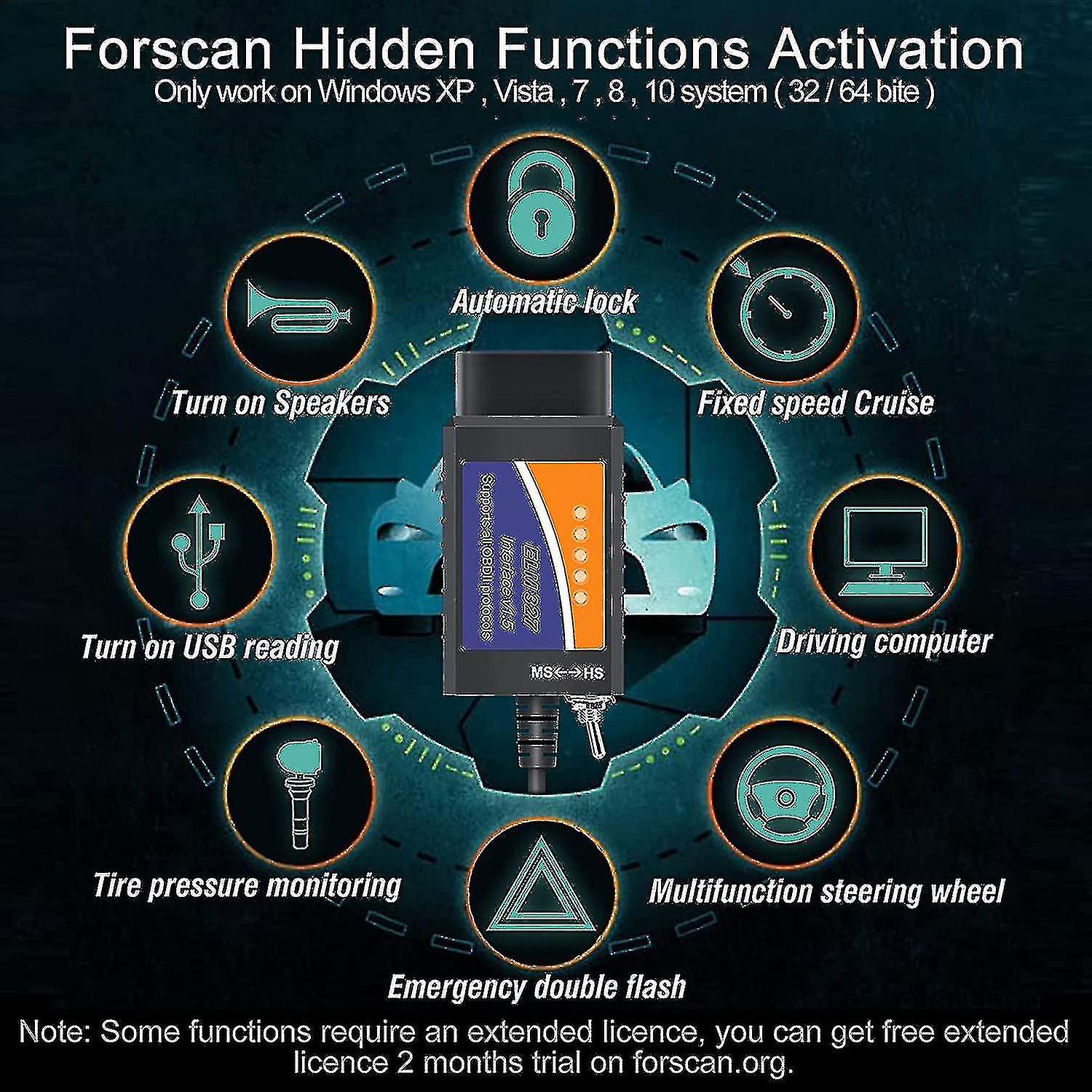 Forscan Elm327 Obd2 Usb Adapter For Windows, Diagnostic Coding Tool ...