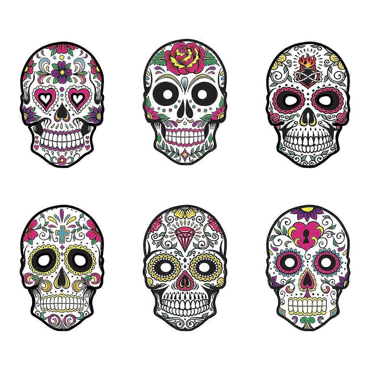 6pcs Day Of The Dead Sugar Skull Mask Halloween Mask Masquerade Party ...