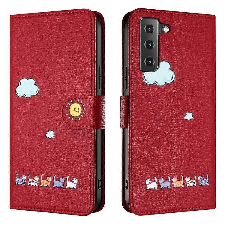 For Samsung Galaxy S22 5G Cartoon Cats Leather Mobile Phone Case ...